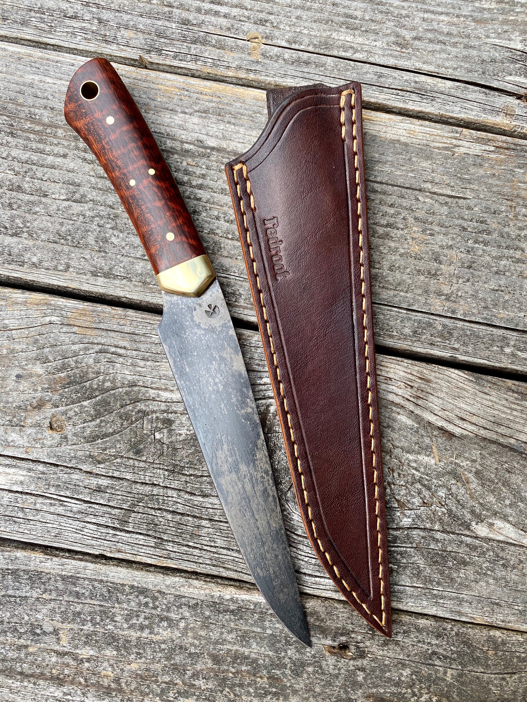 Long Hunter Camp Knife — Snakewood & Brass – Redroot Blades